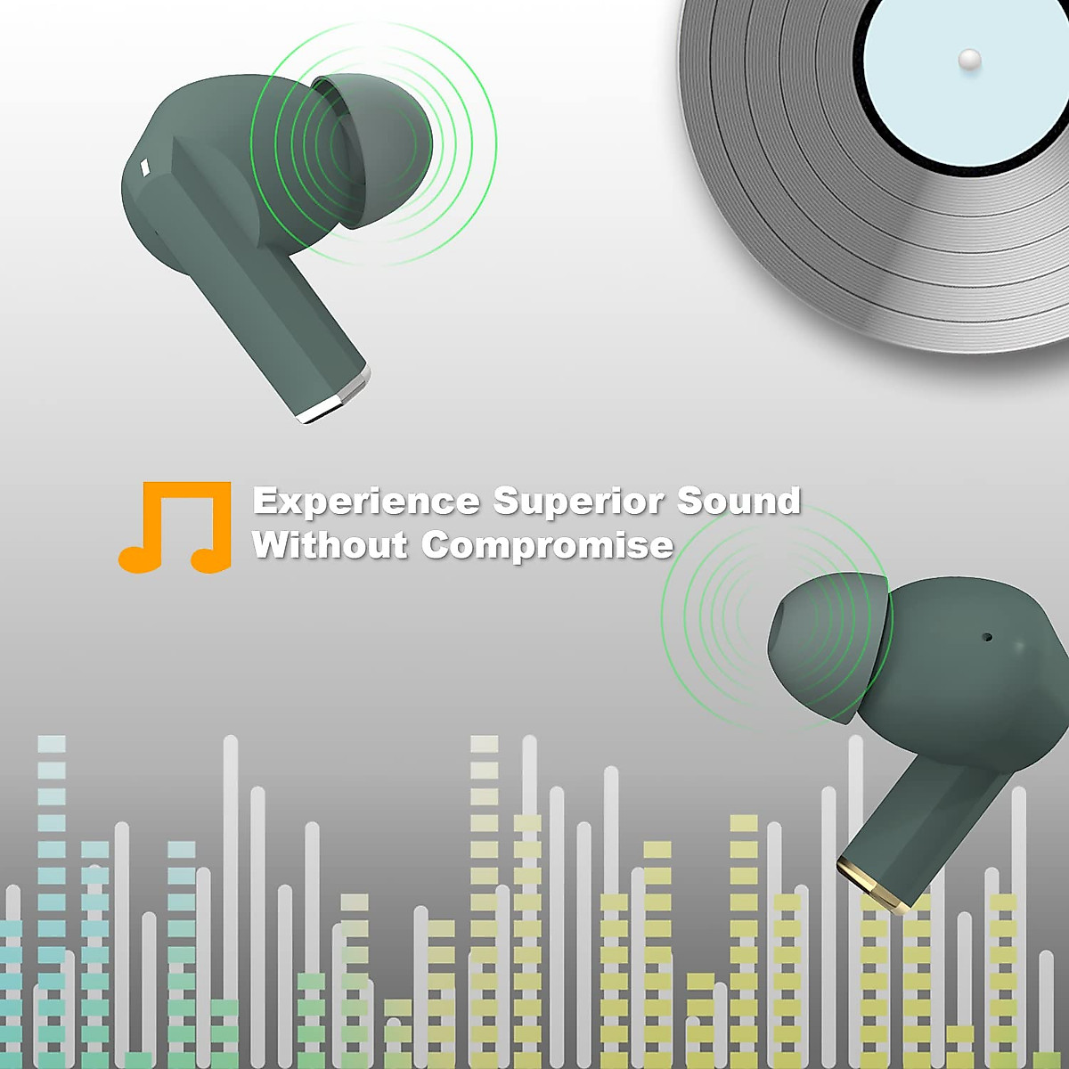 Konnek Stein Wireless Earbuds Bluetooth 5.0 Headphone, Type-C Charging Case 320mAh, Touch Control, Built-in Mic Active Noise Cancelling True Wireless Earbud - Green