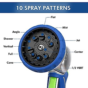 RESTMO Hose Nozzle w/ 180° Adjustable Swivel Head, High Pressure Hose Sprayer w/ 10 Spray Pattern, Self-Lock Trigger and Water Flow Control, Ideal for Outdoor Lawn & Garden Watering, Car & Pet Washing