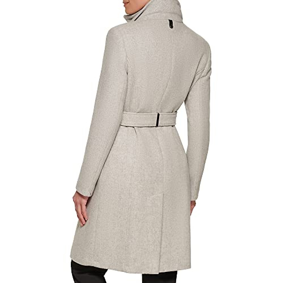 Calvin Klein Women's Angled Twill Fabric Wing Collar Coat, Light Grey, Large