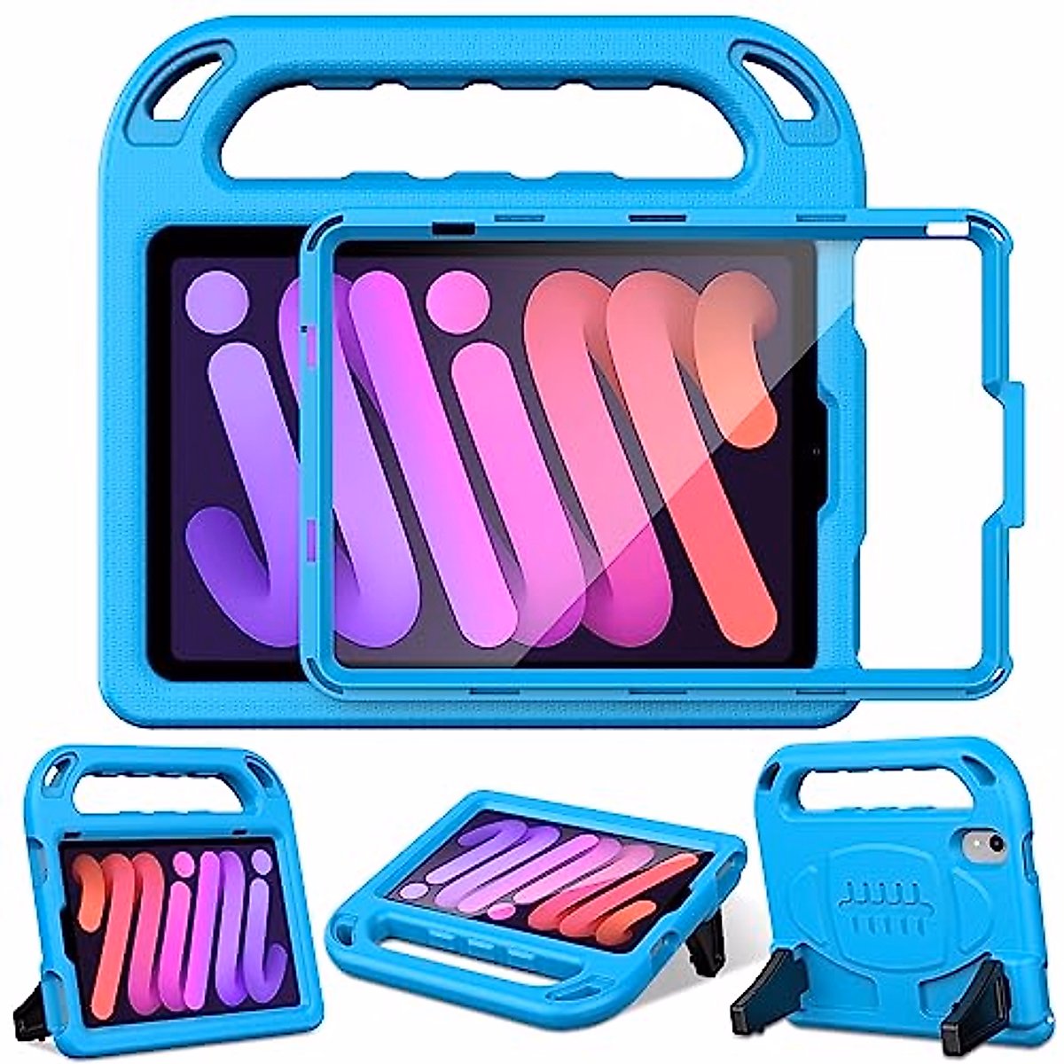 LTROP Newest iPad Mini 6 Case 2021,iPad Mini 6th Generation Case 8.3-Inch,iPad Mini 6th Gen Case for Kids,Built in Screen Protector, Shockproof Handle Stand Case for iPad Mini 6 2021 8.3”, Blue