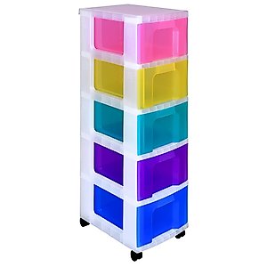 Really Useful Plastic Storage Unit 5 X 12 Litre Drawer - Color: Clear/Rainbow