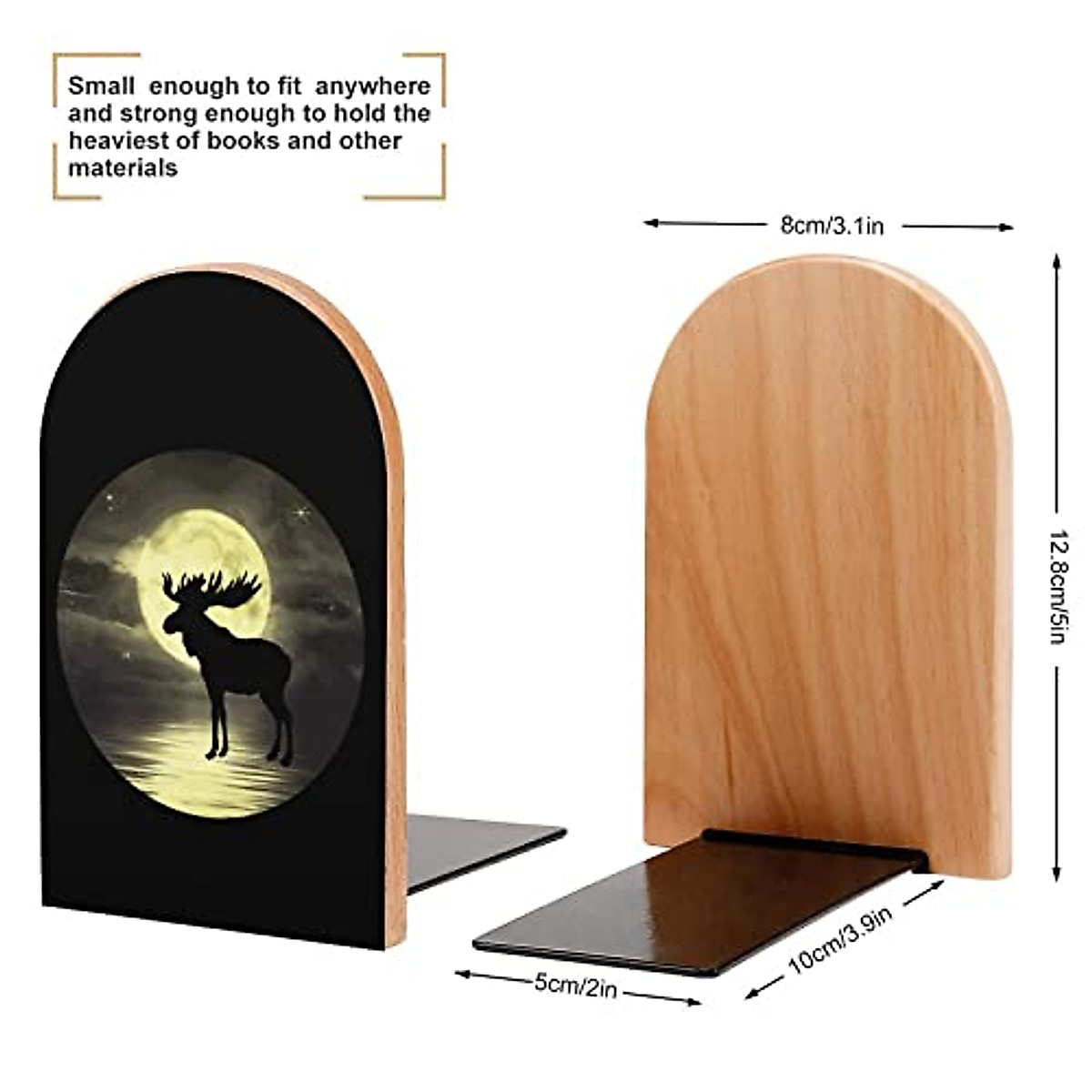 Moose Night Bookend Supports Wood Book Stand for Shelves Non Skid for Office Home Desktop Decoration