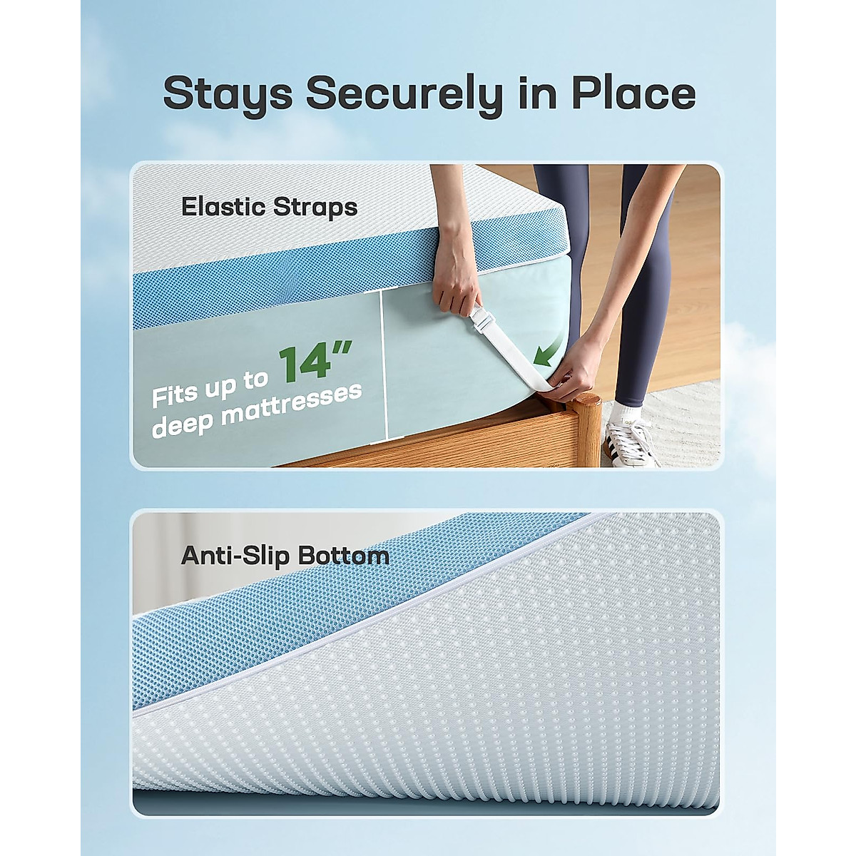 Marsail Queen Mattress Topper, 3-Inch Gel Memory Foam Mattress Pad, Bed Topper for Body Pain Relief, with Removable Cover & Elastic Straps & Anti-Slip Bottom, CertiPUR-US Certified