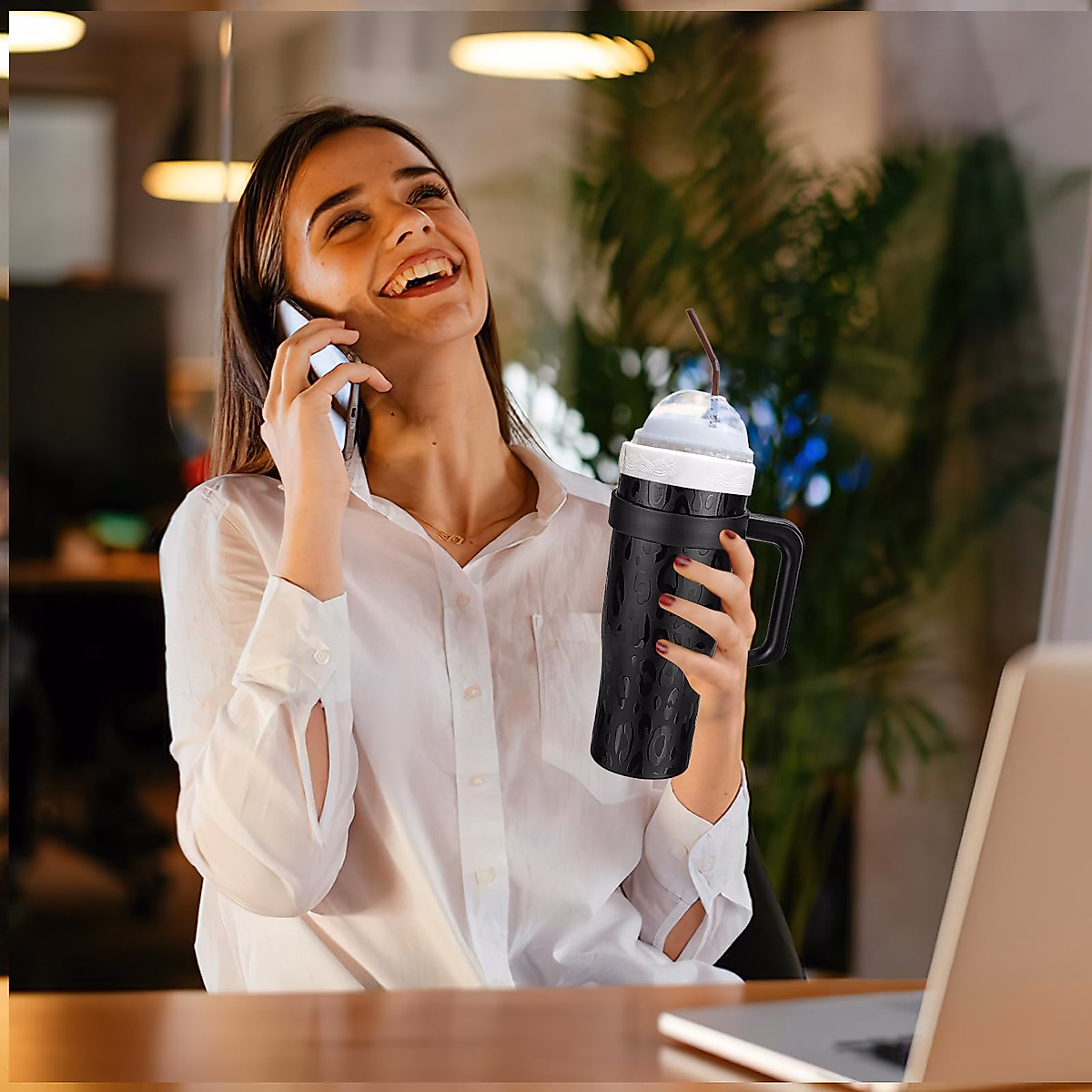 XccMe Iced Coffee Silicone Ring for Cold Beverages,Reusable Silicone Lid for 30oz Stainless Steel Tumbler,for YETI,RTIC,BJPKPK,for The Cup Mouth Diameter 3.9-4 inch (Marble)