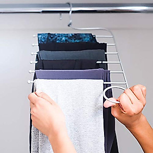 Jokari Set of 2 Non Slip 6 in 1 Space Saving Hangers for Leggings, Pants, Scarves and More. Maximize Storage, Hang Six Pairs Of Slacks, Jeans and Any Material Workout or Yoga Pants, and Won't Slip Off