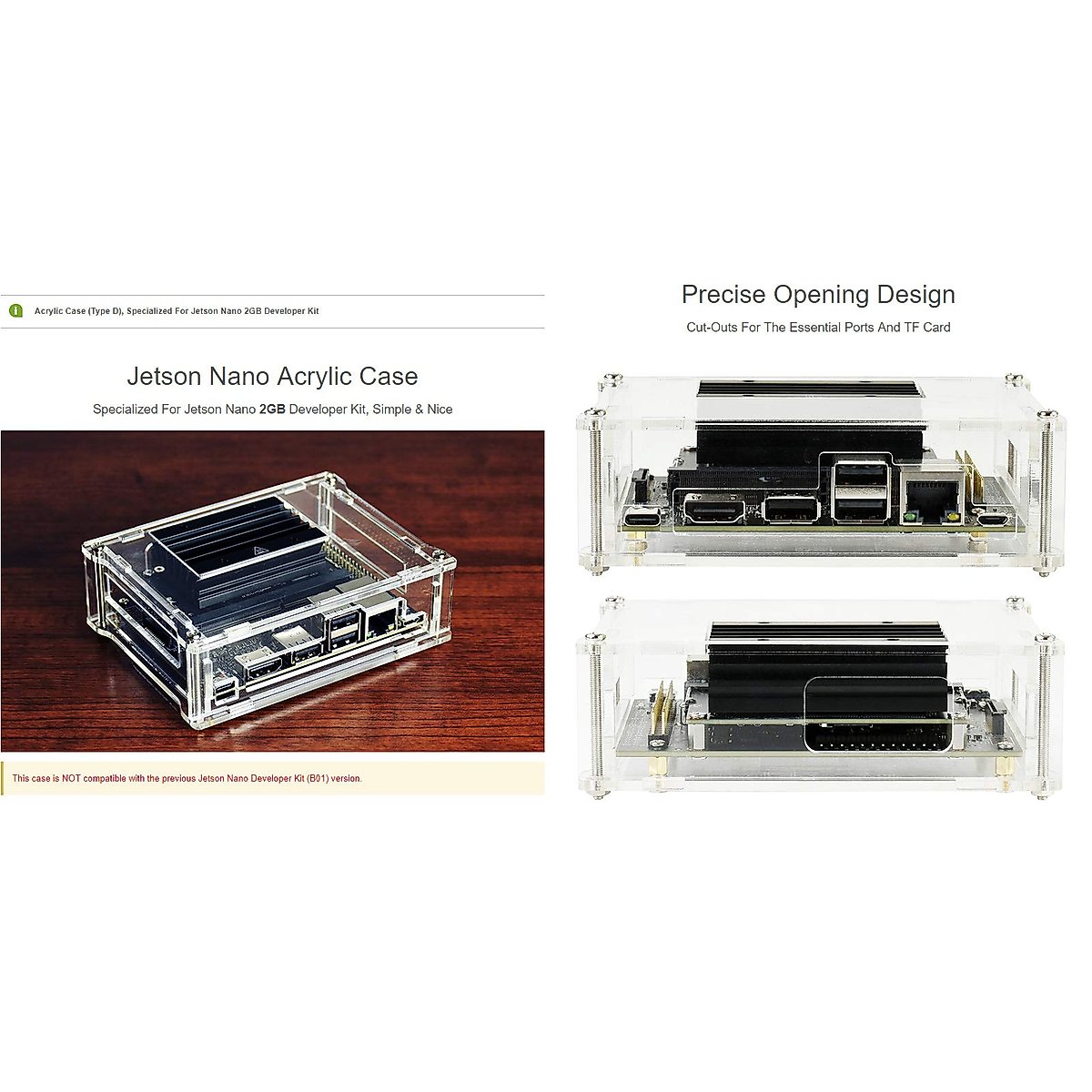 Acrylic Clear Case Enclosure Specialized for Jetson Nano 2GB Developer Kit（Case only
