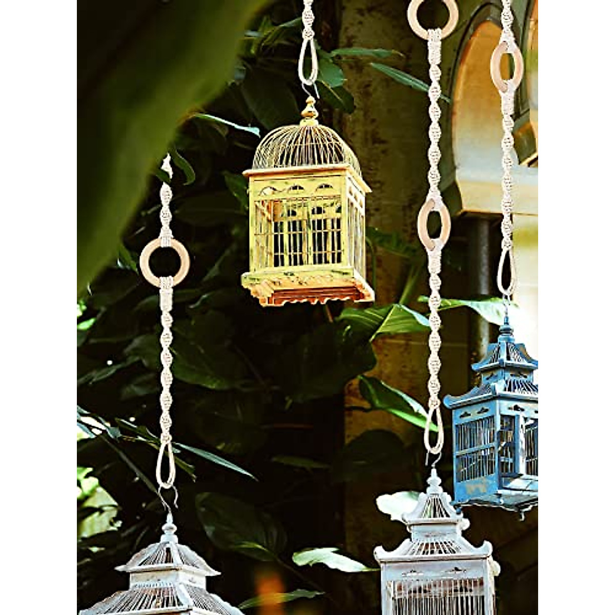 6 Pack Connectable Macrame Plant Hanging Extenders- Durable Rope Plant Hanger Extender with Wooden Ring Handmade Woven Plant Basket Extender for Indoor Outdoor Plant Pot Holder Home Decoration (Beige)