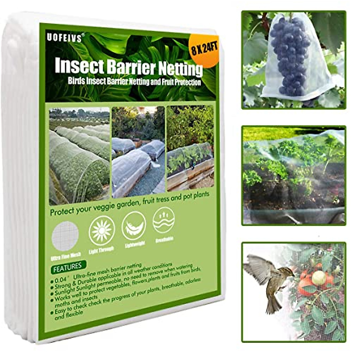 Garden Netting , Plant Covers 8 x 24Ft Bird Mosquito Insect Bug Barrier Mesh for for Vegetable Plants Fruits Flowers Crops Greenhouse Row Cover Raised Bed Barrier Screen Protection Net Cover
