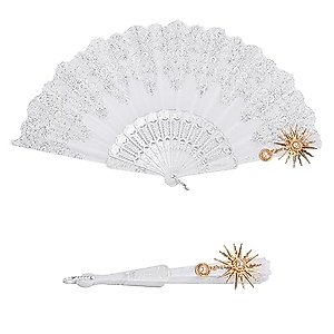 GEPAS Spanish Folding Fan Vintage Lace Women Handheld Fan for Dancing,Party,Festival and Gift (White)