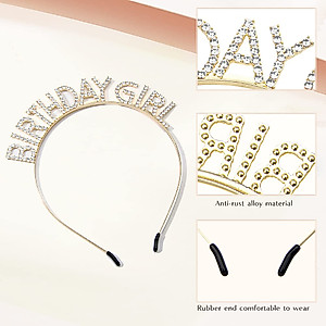 PQRUU Birthday Sash for Women Gold Birthday Girl Sash Glitter Birthday Sash and Tiara for Women Birthday Crowns for Women Happy Birthday Decorations Accessories Rhinestone Birthday Girl Headband