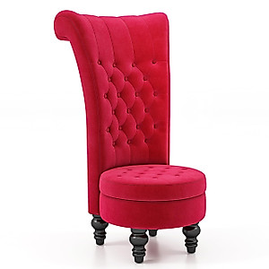 MU Retro High Back Armless Chair, Velvet Royal Furniture Chair, Upholstered Tufted Accent Seat for Living Room, Dressing Room, Bedroom, Red