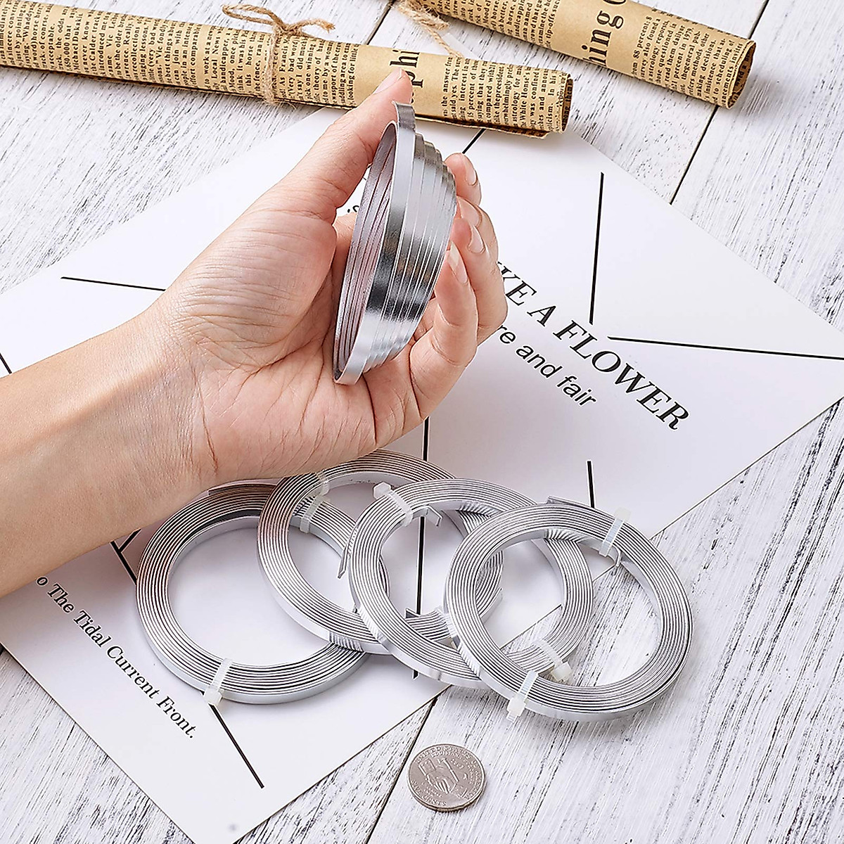 Fashewelry 5mm Aluminum Flat Wire Silver 32.8Ft Bendable Nose Wire for Face Masks Soft Craft Wire for Wire Wrapping, Resin Bezel Frame, Jewelry Ring Making