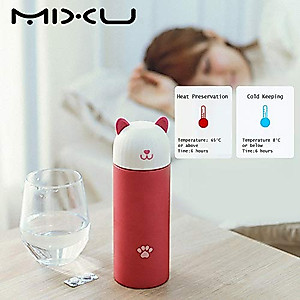 MIXU Catto Cat Shape Smart Thermos Bottle with Temperature Display, 304 Stainless Steel Food Grade Insulation Vacuum Flask, Leak-proof Anti Slip 10-Ounce Portable for Children, Girls, School, White