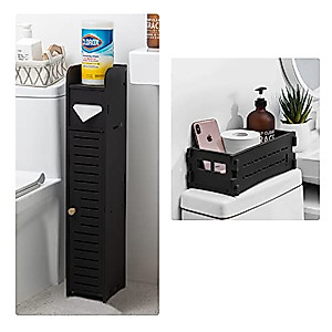 Toilet Paper Holder Storage,Toilet Paper Stand Fit for Small Spaces,Narrow Bathroom Cabinet with Small Storage Basket Great for Tiny Room,2 Bundle Black by AOJEZOR