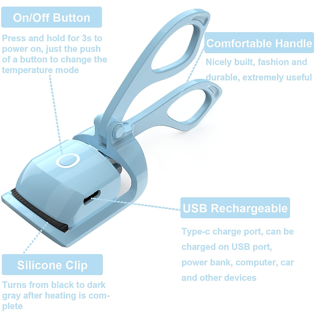 HUAKARAD Heated Eyelash Curlers, Electric Heated Eyelash Curler, USB Rechargeable Eye Lash Curler with Comb, 3 Heating Modes Quick Natural Curling Eye Lashes for Long Lasting