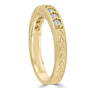 P3 POMPEII3 1/4ct Hand Engraved 14k Gold Diamond Wedding Ring - Size 9