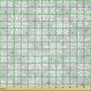Ambesonne Christmas Fabric by The Yard, Various Types of and Snowflakes Arrows Stars in The Cold Winter, Stretch Knit Fabric for Clothing Sewing and Arts Crafts, 1 Yard, Grey White