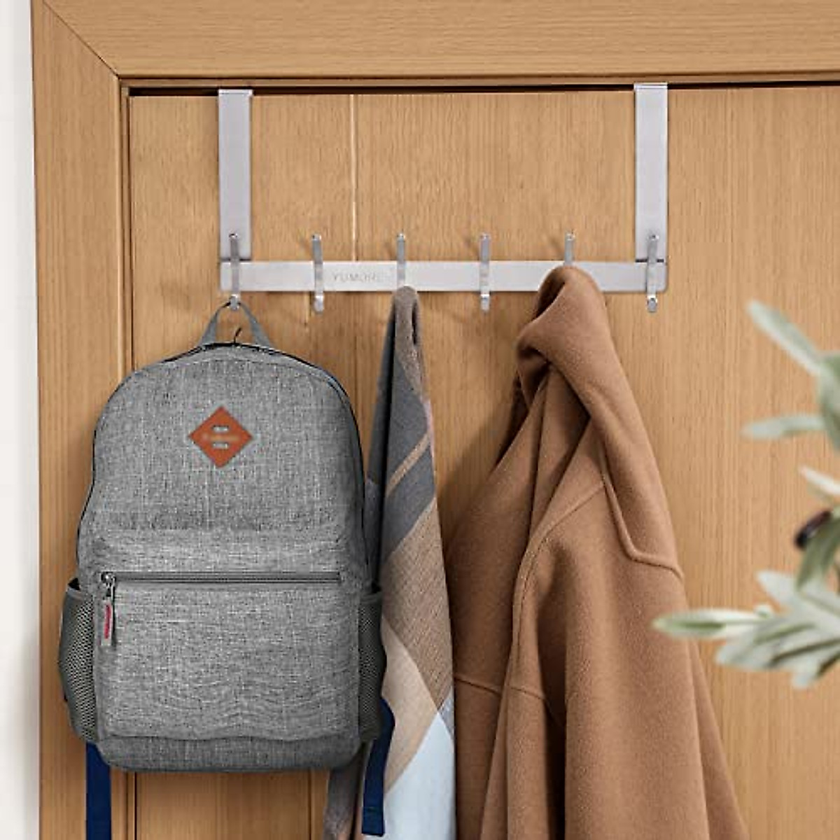 YUMORE Over The Door Hooks, SUS304 Stainless Steel Heavy Duty Door Hanger for Coats Robes Hats Clothes Towels, Hanging Towel Rack Organizer, Easy Install Space Saving Bathroom Hooks, Brushed Finish