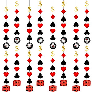 Chinco 12 Pcs 78.7 Feet Casino Party Decorations Casino Foil Hanging Las Vegas Party Decoration Red Black Poker Party Ceiling for Las Vegas Night Baby Shower Birthday Party Supplies Decor