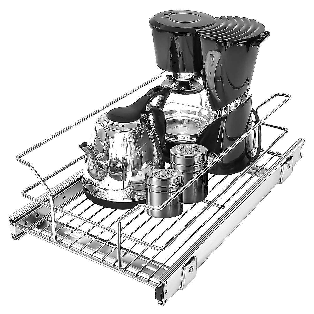 Atposh Pull Out Cabinet Organizer, Heavy Duty Single Wire Basket Pull Out Cabinet Sliding Drawer Organizer for Kitchen Base Cabinets, Chrome Finish 11" W x 21" D