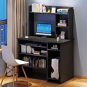 36 inches Office Desk,Computer Desk with Bookshelf,Writing Study Table with Bookshelves Study Desk,Office Desk, Gaming Desk,Modern Steel Frame Compact Wood Desk for Home Office (Black)