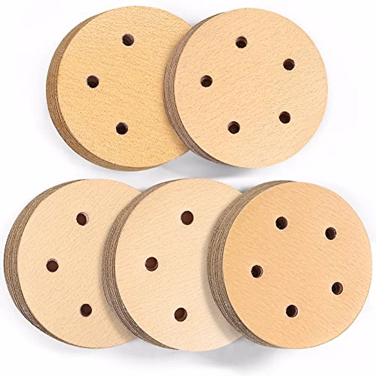 LotFancy 5 Inch 5 Hole Sanding Discs, 100PCS 60 80 120 180 220 Grit Sandpaper Assortment - Orbital Sander Pad, Hook and Loop Sand Paper