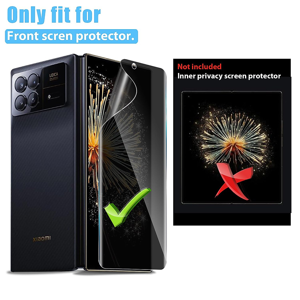 Zeking [2 Pack for Xiaomi Mix Fold 3 Privacy Front Screen Protector, Anti-Spy[Anti-Scratch] 9H Hardness[Bubble Free]