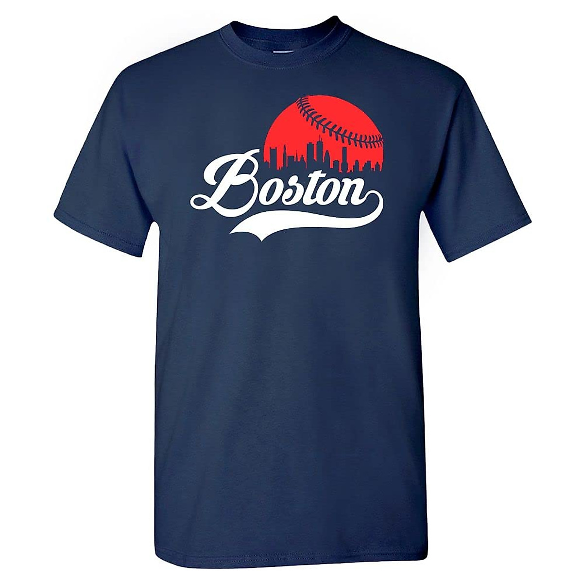 Xtreme Apparrel Boston City Baseball Skyline Men's Fan T-Shirt (Navy T-Shirt, XL)