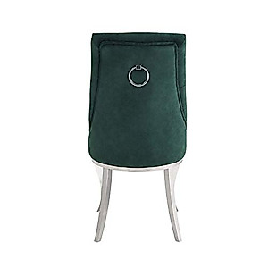 Acme Furniture Dekel Side Chair (Set-2) in Green Fabric and Stainless Steel