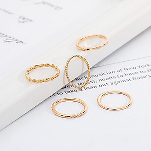 ZOERAY 5 PCS 14K Gold Plated Stacking Rings for Women Thin Gold Stackable Band Ring No Tarnish Simple Knuckle Rings Filled Rose Gold Silver Gold Rings Set Size 5-10
