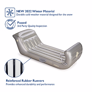FUNBOY Inflatable Sleigh - Two Person Capacity Winter Snow Sled with Handles, Pull Rope, Rubber Base Tracks, Silver, Single