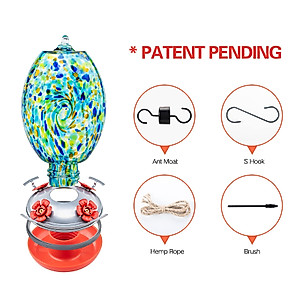 Muse Garden Hummingbird Feeders for Outdoors Hanging, Blown Glass Feeder - Gifts for Mom, Garden Backyard Decor, Unique Idea Women Mothers Day, 27OZ, Starry Night.