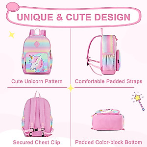 VASCHY Unicorn Backpack for Little Girls, Cute Rainbow Glitter Lightweight Water Resistant Preschool Backpack for Kids,Toddlers Kindergarten School Bag