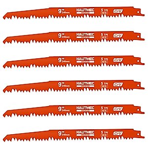 HAUTMEC 9 Inch Reciprocating Saw Blades,Sawzall Blades,Pruner Saw Blades 6 Piece Set for Wood and Trimming Cutting HT0167-CT