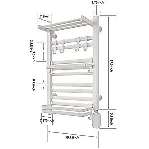 Tonyang.lee Towel Warmer Rack,Towel Warmers for Bathroom,Heated Towel Rack 1-8Hour Timer & 45°-65° Temperature Adjustments, Heated Top Shelf 90° Folding,White