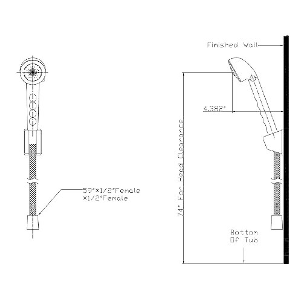 White RV/Mobile Home Handheld Hand Shower Head & Hose - 60-in. Long