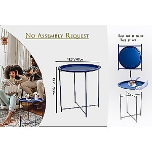 Nohle End Table for Living Room,Accent Table Round Tray Tables with Storage,Small Nightstand,Metal Side Table 18.5in. (Royal Blue)