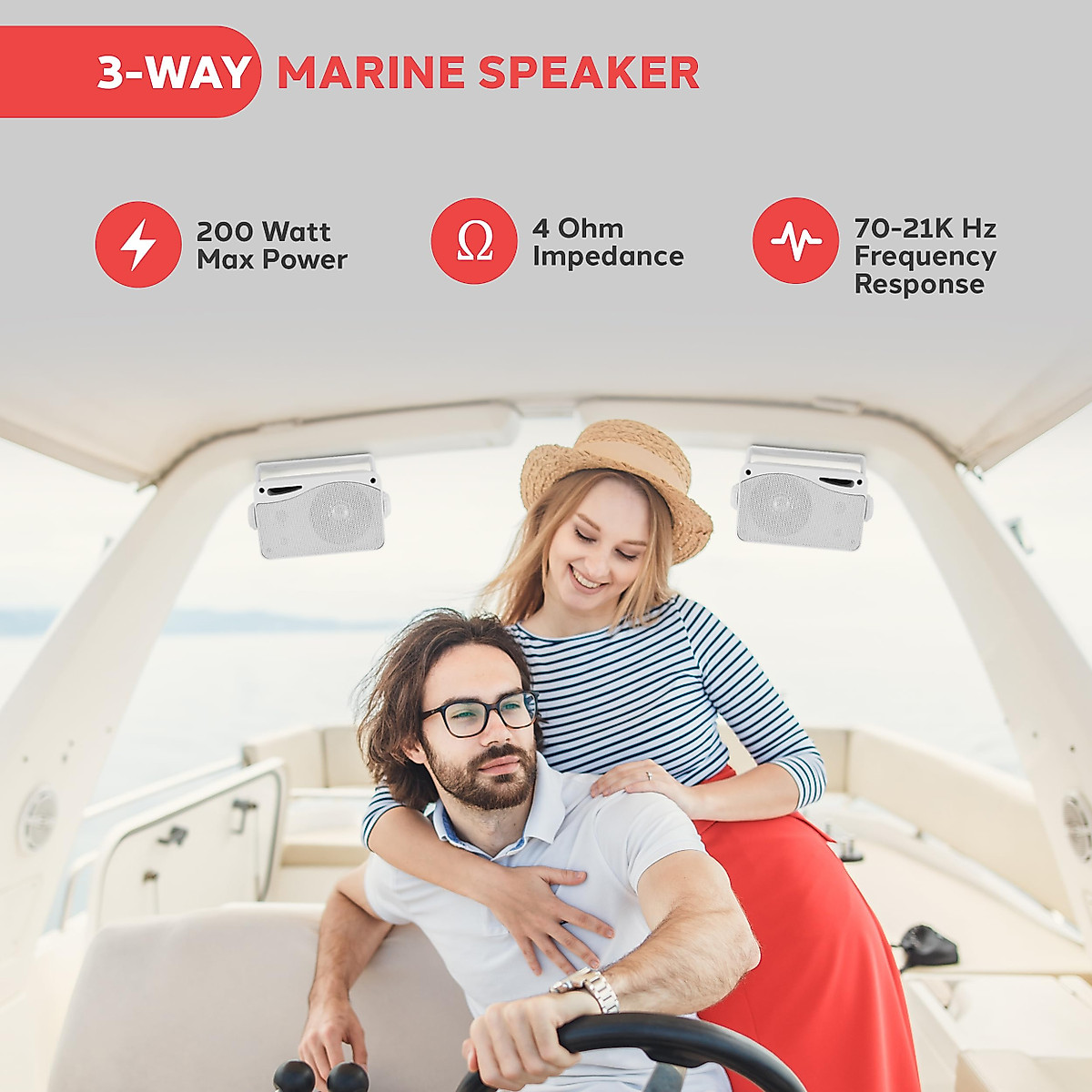 Pyle 3-Way Weatherproof Outdoor Speaker Set - 3.5 Inch 200W Pair of Marine Grade Mount Speakers - in a Heavy Duty ABS Enclosure Grill - Home, Boat, Poolside, Patio, Indoor Outdoor Use -PLMR24 (White)