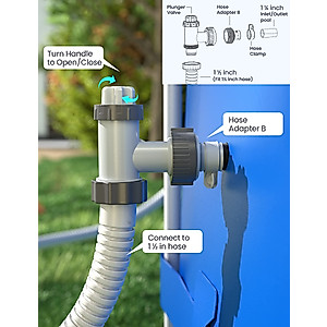 POOLHACKER Replacement Type B Hose Adapter 1.25" to 1.5" with Plunger Valve Parts for Above Ground Pool, Hose Adapter B & Shut Off Valve with Gaskets & Nuts for Above Ground Pool (2 Pack)