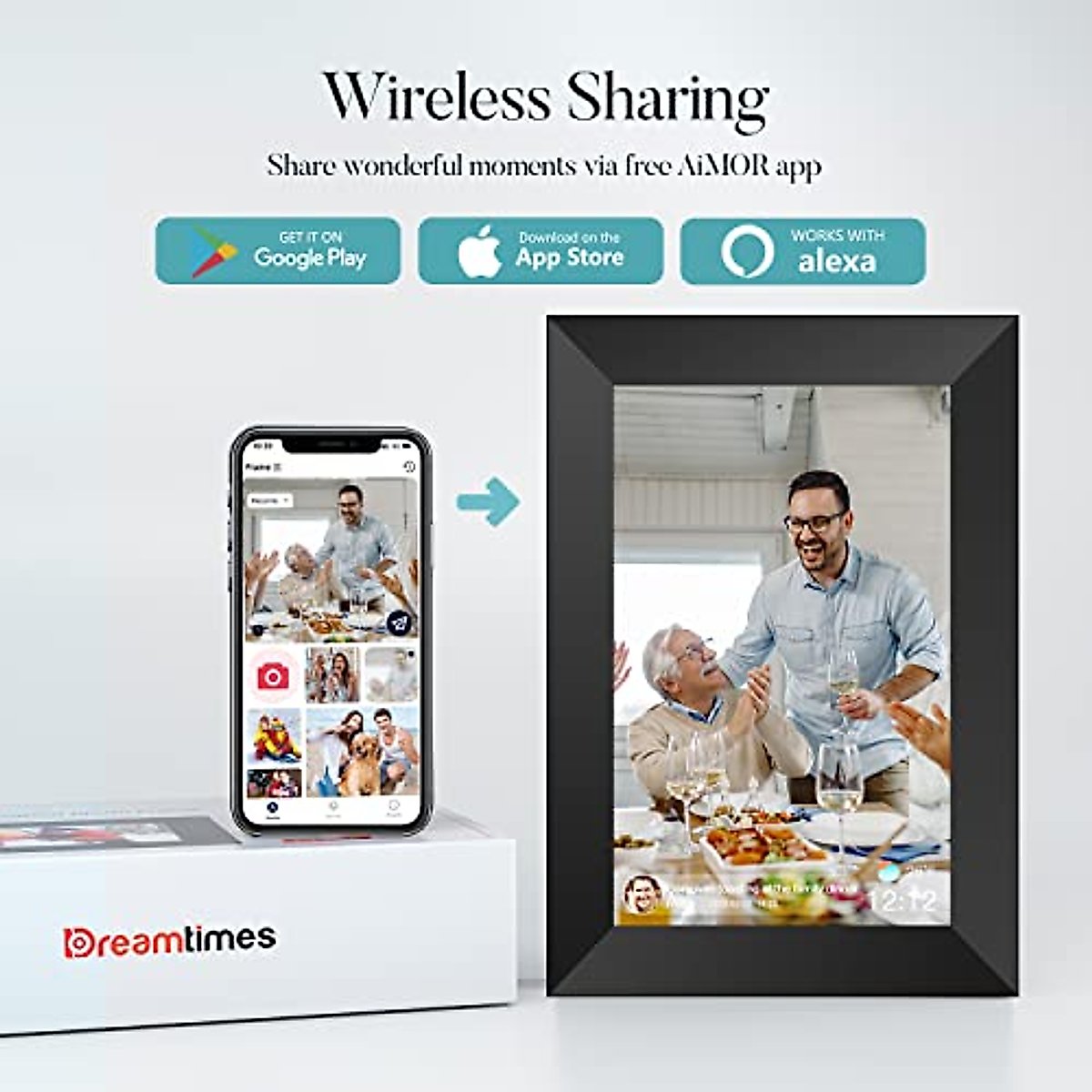 Digital Picture Frame Dreamtimes 8 Inch WiFi Digital Photo Frame with IPS HD Touch Screen, Latest Upgraded Version, US Design, Easy Setup to Share Photos or Videos Remotely via AiMOR App from Anywhere