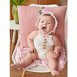 2 Pieces Baby Girls Bonnet Christening Lace Hat Caps Breathable Adjustable Baby Girl Sun Hat Pink and White Toddlers Beanie for 3-18 Months Kids