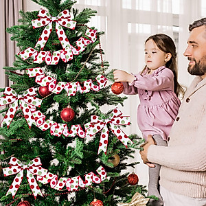 Tatuo 2 Rolls Christmas Glitter Wired Ribbon Christmas Tree Burlap Ribbon Green Red Polka Dot Ribbon Sparkly Xmas Tree Decoration DIY Bows Wreath(1.5 Inch x 6 Yard Per Roll,White Base)