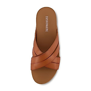 CUSHIONAIRE Women's Jackie cross band footbed slide sandal +Comfort Foam, Tan 8
