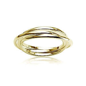 Hoops & Loops Yellow Gold Flashed Sterling Silver Polished Triple Interlocking Rolling Thin Band Ring, Size 6