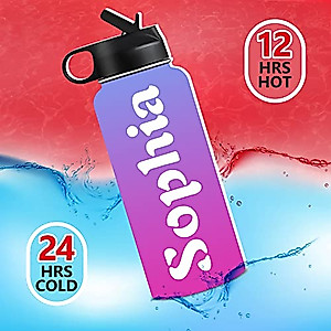 Personalized Insulated Water Bottle with Straw, Christmas Birthday Gift for Kids Women Men, Custom Stainless Steel Thermoses Cup with Name or Text, Gradient, 32OZ