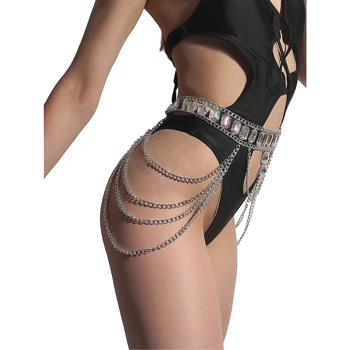 OuluJade Belly Chain Gemstone Decor Waist Chain Body Chain For Women Festival Rave Party Accessories (S(33IN Circle))