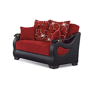 BEYAN Pittsburgh Collection Modern Convertible Storage Loveseat with Ample Storage Space, Includes 2 Pillows, Red/Black