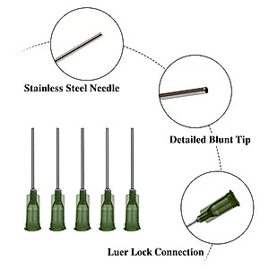 Shintop Dispensing Needle, 1.5 Inch 14G Blunt Tip Syringe Needles with Luer Lock for Refilling Liquid, Inks and Syringes (Pack of 100, Olive Green)