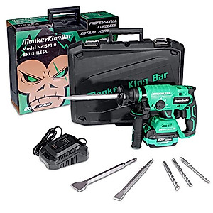 Monkey King Bar-SDS PLUS Coreless Brushless Rotary Hammer Drill 20V 2.2J Power- Li-ion Battery Faster Charge & 4 Modes and Variable-Speed with 1/2 Inch Chuck