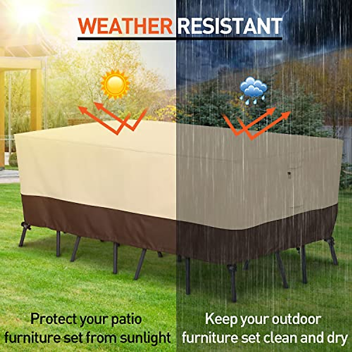 Arcedo Patio Furniture Covers, Waterproof Outdoor Furniture Covers 110 inch, Patio Table Cover for Outdoor Furniture, Heavy Duty Large Rectangular Dining Table Cover, Beige & Brown
